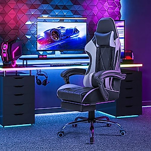 Homall Gaming Chair, Computer Chair with Footrest and Massage Lumbar Support, Ergonomic High Back Video Game Chair with Swivel Seat and Headrest (White)