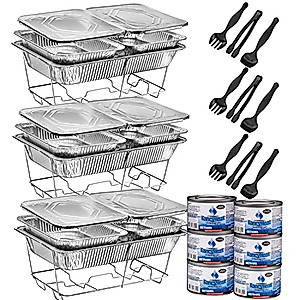 Disposable Chafing Dish Buffet Set, Food Warmers for Parties, Complete 33 Pcs of Chafing Servers with Covers, Catering Supplies with Full-Size Pans (9x13), Warming Trays for Food with Utensils & Lids