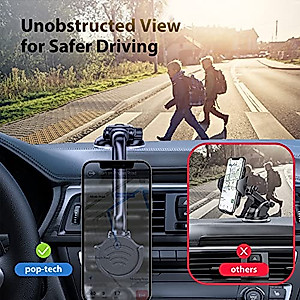 pop-tech Suction Cup Phone Mount for Socket User, Dashboard Car Phone Holder Cradle for Collapsible Grip with 7.5 Inch Long Arm Gooseneck & Anti-Shake Stabilizer Compatible with iPhone Samsung Galaxy