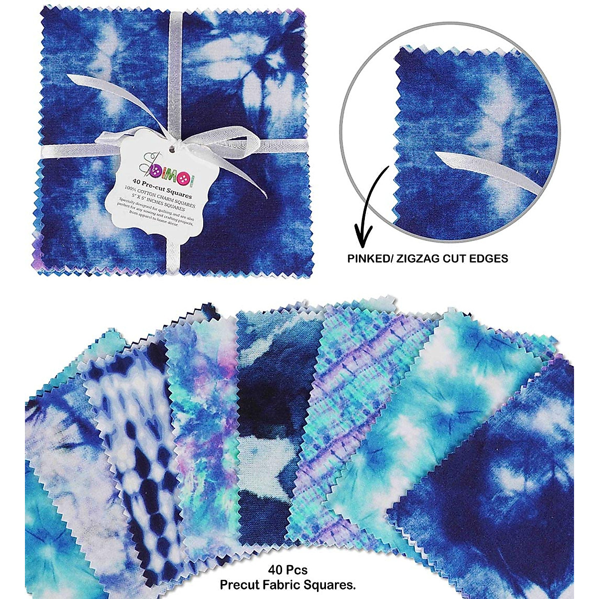 Soimoi Precut 10-inch Tie Dye Prints Cotton Fabric Bundle Quilting Squares Charm Pack DIY Patchwork Sewing Craft- Blue-YF