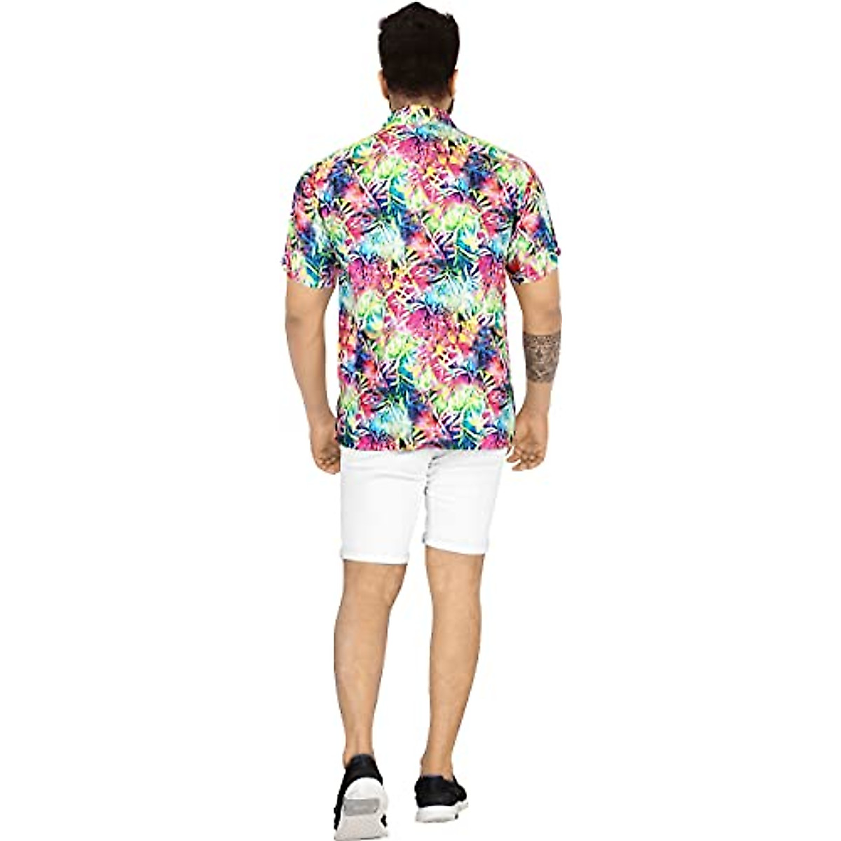 LA LEELA Men's Hawaiian Shirt Camp X-Large Alcohol Ink Paint Multicoloured