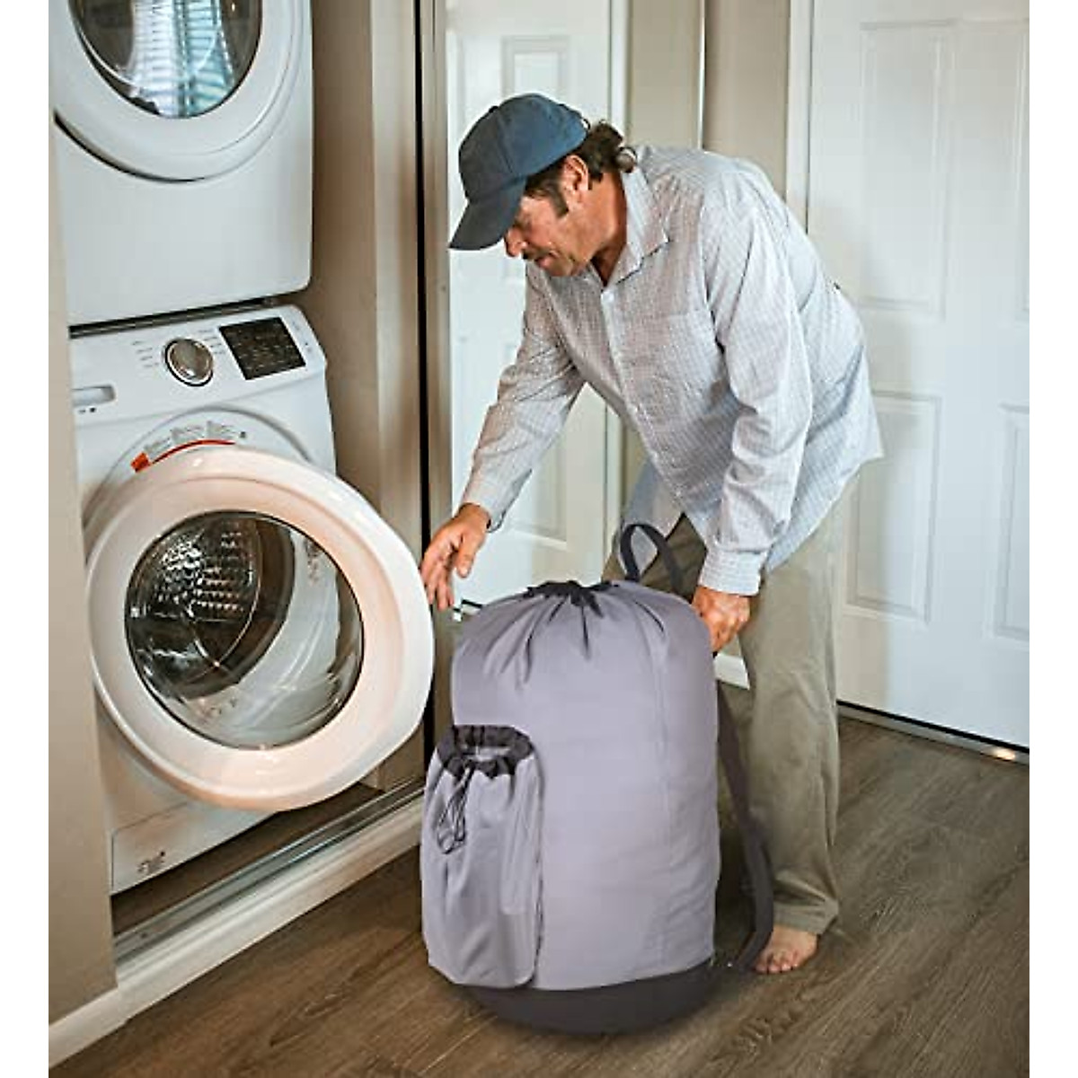 VividPaw Laundry Bag Extra Large Heavy Duty, Laundry Backpack for College students, Travel Laundry Bags with Adjustable Strap, Pockets and Handle, Dirty Clothes Hamper, College Dorm Room Essentials (Grey)