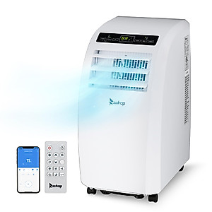ROVSUN WiFi Enabled 12000 BTU 3-in-1 Portable Air Conditioner, Cooler, Dehumidifier, Fan, Powerful Room Mobile AC Unit with Remote/APP Control, Rolling Wheels & Easy Installation Kit