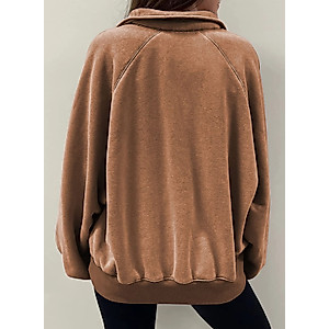 Dokotoo Womens Oversized Sweatshirts Buttoned Crewneck Oversized Loose Comfy Long Sleeve Lantern Sleeve Sweatshirts for Women Pullover Casual Fashion Winter Fall Shirt Tops Brown Medium