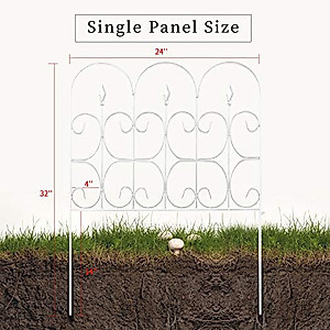 Amagabeli 5 Panel Decorative White Garden Fence 10ft(L) x32in(H) Total Animal Barrier for Dog Coated Metal Rustproof Iron Wire Border Folding Patio Garden Fencing Flower Bed Section Edging ET302