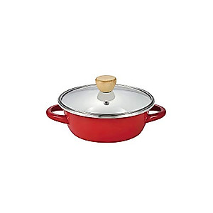 Pearl Metal HB-4875 Frying Pot, Red, 6.3 inches (16 cm), Enameled Glass Lid, Petite Cook