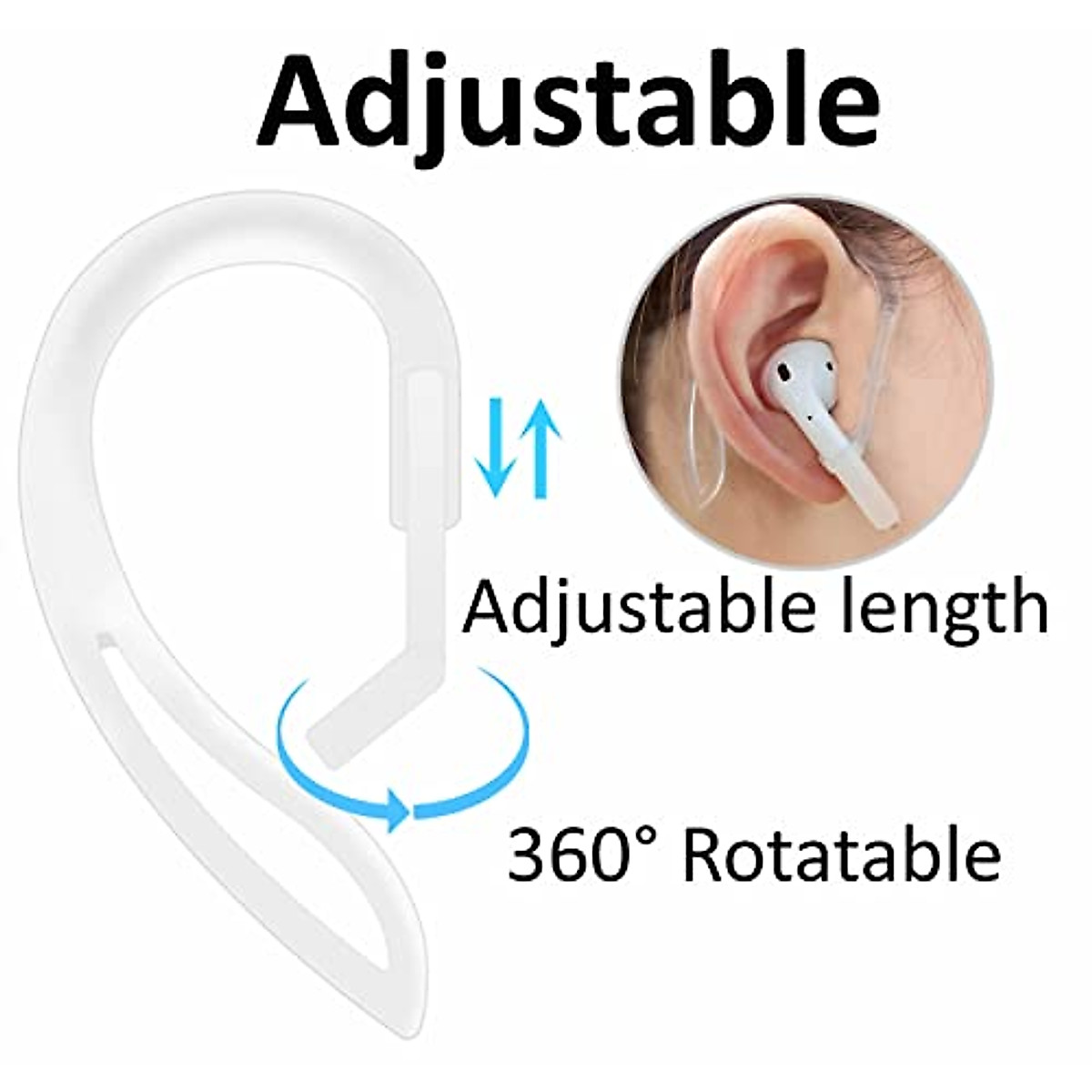 Adjustable Ear Hooks Compatible with AirPods Pro 2 2022 Release [ Anti-Slip ], 360 Degree Rotation Adjustment Earhooks Sport Holder Wings Compatible with AirPods 3 2 1 & Pro 4 Pairs Translucent