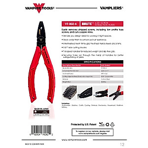 VAMPLIERS BRUTE 6.25" Stripped Screw Extraction Pliers. High Carbon Steel with Black Oxide Finish. Remove any Stripped/Damaged/Stuck Screws & Stubborn Fasteners. Made in Japan: VT-002-6