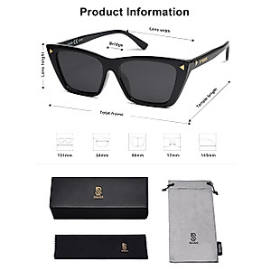 SOJOS Trendy Sunglasses Womens Retro Cute Cat Eye Polarized Women Designer Shades SJ2297 Black Frame Grey Lens