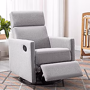Modern Upholstered Plush Seating Glider Swivel,Upholstered Rocker Nursery Chair Plush Seating Glider Swivel Recliner Chair, Recliner,Modern Nursery Recliner,Conscious Glider (Gray)
