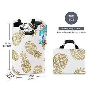 One Bear Pineapple Laundry Basket Christmas Tropical Fruit Foldable Large Laundry Hamper Bucket with Handles Collapsible Nursery Storage Bin for Kids Clothes Toy
