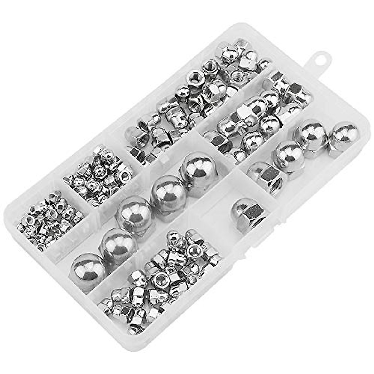 XINGYHENG 140Pcs 7Kinds 304 Stainless Steel M3 M4 M5 M6 M8 M10 M12 Acorn Cap Nut Decorative Hex Cap Dome Nuts Assortment Kit