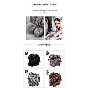 ENYIWH Women Leopard Print Faux Purse Fur Drawstring Bucket Bag Shoulder Crossbody Bag