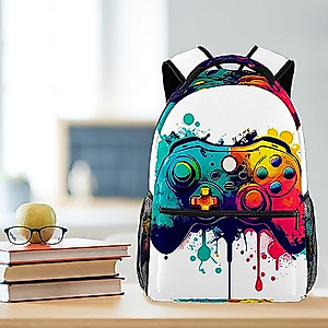 KikandKo School Backpack for Boys, Gaming Controller Rainbow School Bags Lightweight Travel Rucksack Laptop Backpacks