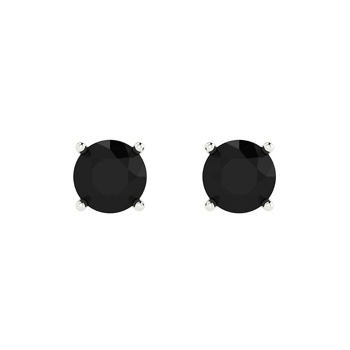 1.6 ct Brilliant Round Cut Solitaire VVS1 Natural Black Onyx Pair of Stud Earrings Solid 18K White Gold Push Back