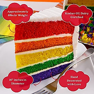 David's Cookies Layered Rainbow Cake 10" - Pre-sliced 14 pcs. Fresh Gourmet Bakery Dessert With 5 Bright and Colorful Layers, Great Gift Idea for Women, Men and Kids