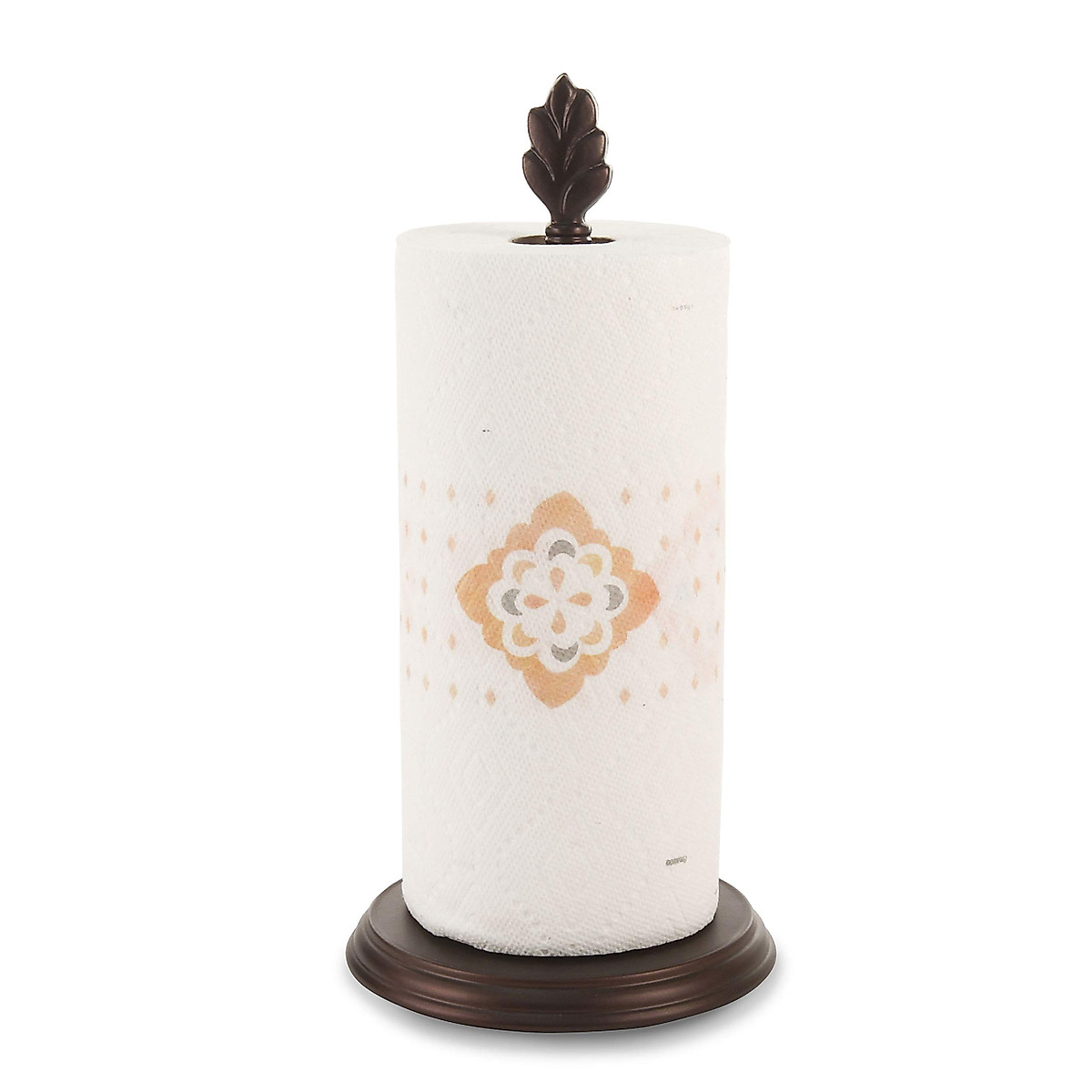 Spectrum Diversified Leaf Paper Towel Holder, Cast Iron Countertop Paper Towel Dispenser, Nature-Inspired Kitchen Countertop Paper Towel Holder, Holds Both Standard & Jumbo Rolls