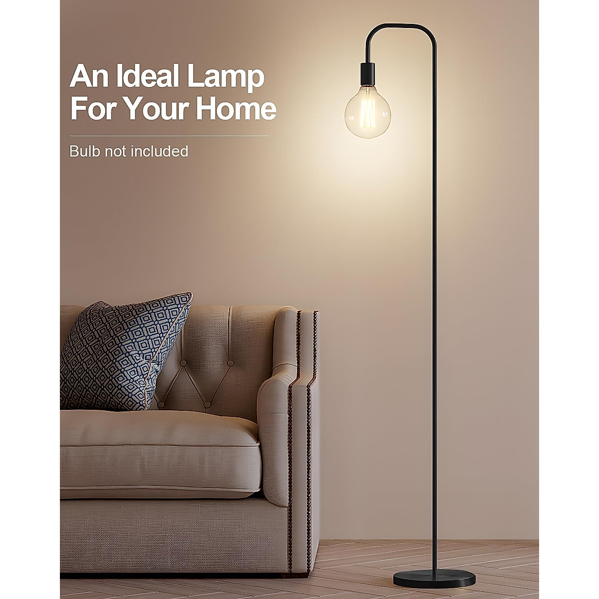 Oneach Black Floor Lamp 63.75" Industrial Floor Lamp, On/Off Footswitch,Modern Floor Lamp for Living Room Bedroom Reading Office Metal Minimalist Standing Lamp Tall Pole Lamps