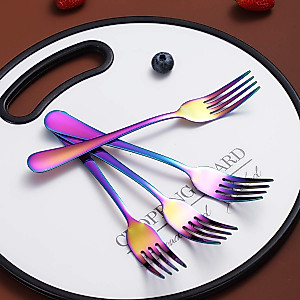 Rainbow Dinner Forks Set of 4, Berglander Stainless Steel Titanium Mutil-Color Plating Fork Set, Colorful Forks And Spoons Silverware, Table Forks Set Sturdy And Dishwasher Safe