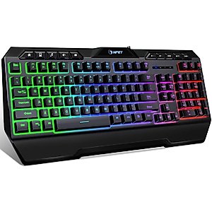 NPET K31 Gaming Keyboard, Wired LED Backlit Computer Keyboard with 10 Dedicated Multimedia Keys, USB Ergonomic Wrist Rest Mechanical Feeling Keyboard for Windows/Desktop/Computer/PC