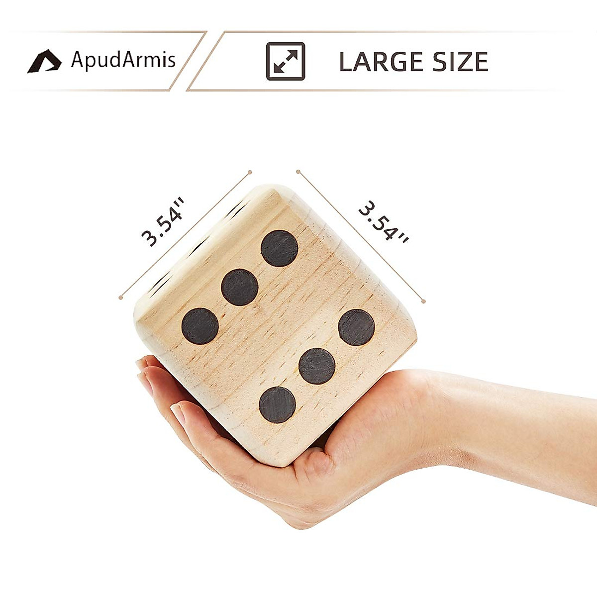 ApudArmis Giant Wooden Yard Dice Game, 3.5In Big Dice Lawn Game Set with Scoreboard & Carrying Bag - Large Pine Wooden 6 Dice Backyard Game for Kids Adults Family