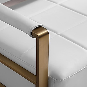 57.9" Modern Faux Leather Loveseat Sofa, Accent 2 Seater Couch with Golden Metal Arms, for Living Room Office Small Spaces Apartment Studio, White