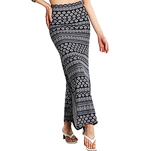 noflik Womens Maxi Skirts (Pixel Ethnic, XL)