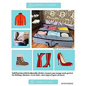 Norse 2 in 1 Large Underbed Storage Bags Organizer Container 2 Sturdy Zippers, Blankets Clothes Comforters Foldable Storage Bags with Clear Window (SET OF 2: 2-in-1 Under bed Organizer, Grey)