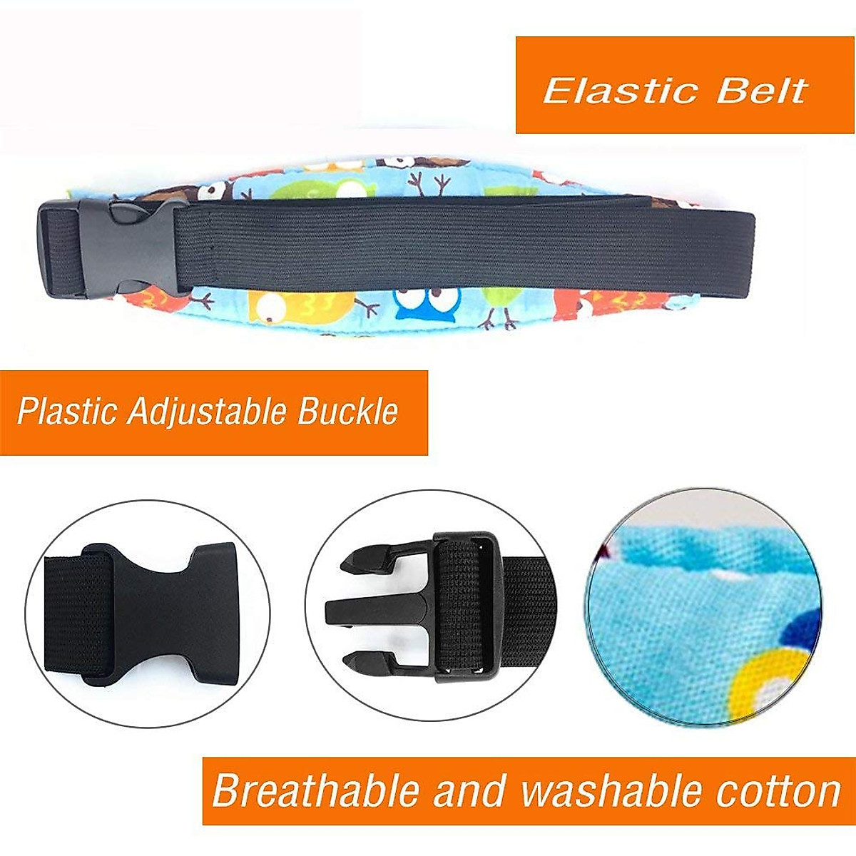 G-Tree 2 Pack Toddler Car Seat Neck Relief and Head Support, Pillow Support Head Band Easy Installation On Most Convertible Seats and Safety to Babies and Kids(Blue,Owls)