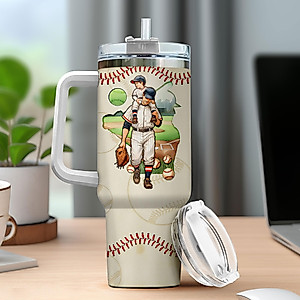 99WHALE Coffee Yellow Fathers Men Swig Women Tumblers Cup Handle Red Life Modern For Day Simple Boys, Baseball Gifts, Tumbler 40 Oz With Handle Lid And Straw, Baseball Player Dad