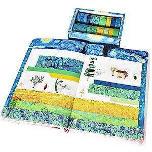 DAPUTOU Washi Tape Set of 12 Rolls,Van Gogh Starry Night Decorative Green Leaves Floral Blue Yellow Washi Masking Tape Sets for Craft,Kids,Scrapbook,DIY,Gift Wrapping(Yellow)