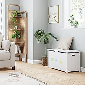 BOTLOG Toy Box Storage, Wooden Storage Chest, White Trunk for Toys, Storage Organizer with 2 Safety Hinges and Hollow Handle, 31.5 x 15.7 x 18.1 inches, for Entryway, Bedroom, Nursery, Playroom