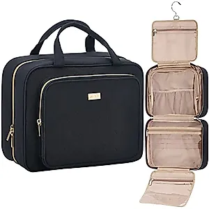 NISHEL Travel Toiletry Bag for Women Large Capacity, Travel Essentials Organizer, Hanging Makeup Case for Accessories, Cosmetics, Toiletries, Black