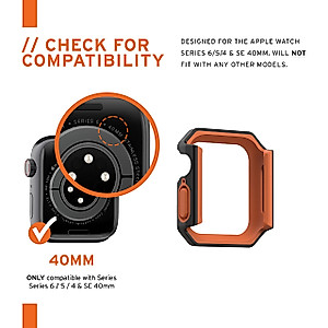 URBAN ARMOR GEAR UAG Compatible Apple Watch Case, 40mm, iWatch Series 6/5/4/SE 2/SE, Civilian Rugged Protective TPU Bumper Case, Black/Orange