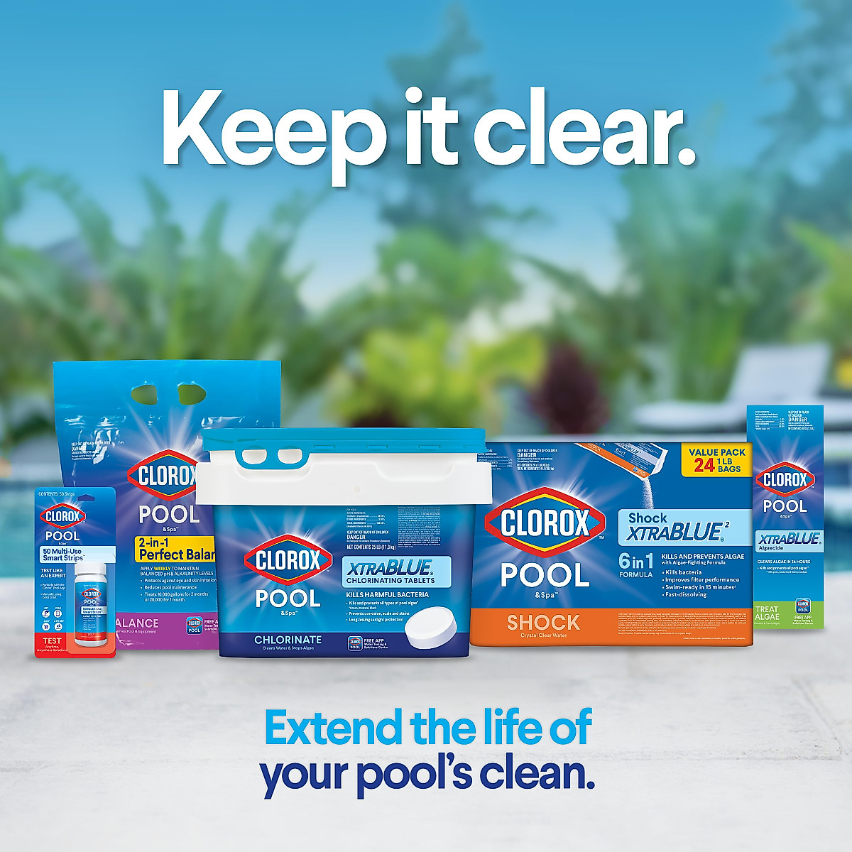 CLOROX Pool&Spa XtraBlue 3-Inch Long Lasting Chlorinating Tablets, 5-Pound Chlorine