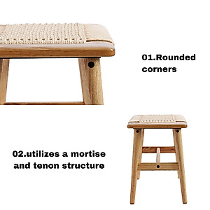 Wayshome 100% Solid Oak Wood Bench, Hand Woven Bench Surface Design, Solid Structure of Chair Legs, Entryway Bench/Bedroom Bench/Dining Bench (Log Color)