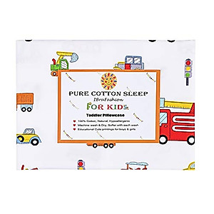 Kids Toddler Pillowcases 100% Cotton 14x19 2 Packs Fits Kid Toddler Bedding Pillow 14x19, 13x18 Small Pillow (Construction Vehicle Cars)