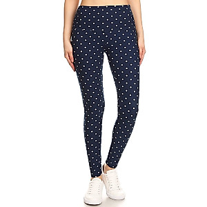 Leggings Depot High Waisted Camouflage & Multiple Print Leggings for Women-5" Yoga-R987, Retro Polka Dot, Plus Size