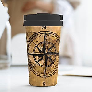 Vintage Ancient Old World Map Compass 16oz Stainless Steel Travel Mug - Spill Proof Lid, Keeps Hot & Cold For Hours - Coffee Mug