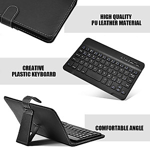 ELIATER Portable Bluetooth Keyboard with Leather Case Cover with for 4.5''-6.8'' iOS, Android and Windows Smart Phones, Detachable with Kickstand
