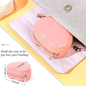 Dajasan Mini Travel Jewelry Case Portable Travel Jewelry Organizer Small Heart-shaped Leather Jewelry Box for Women Girls (Pink)