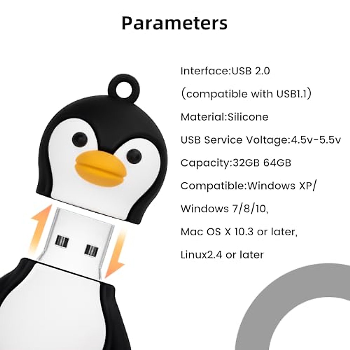 USB Flash Drive 64GB Cute Penguin Model USB Drive Thumb Drives USB 2.0 Memory Stick for External Data Storage