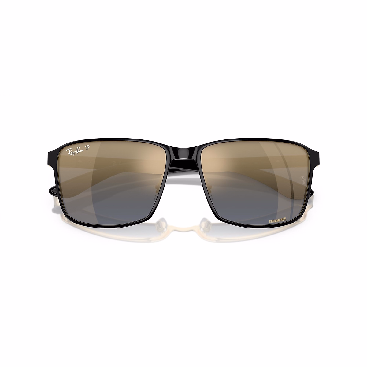 Ray-Ban Rb3721Ch Chromance Square Sunglasses, Black On Gold/Blue Mirrored Gold Polarized, 59 mm