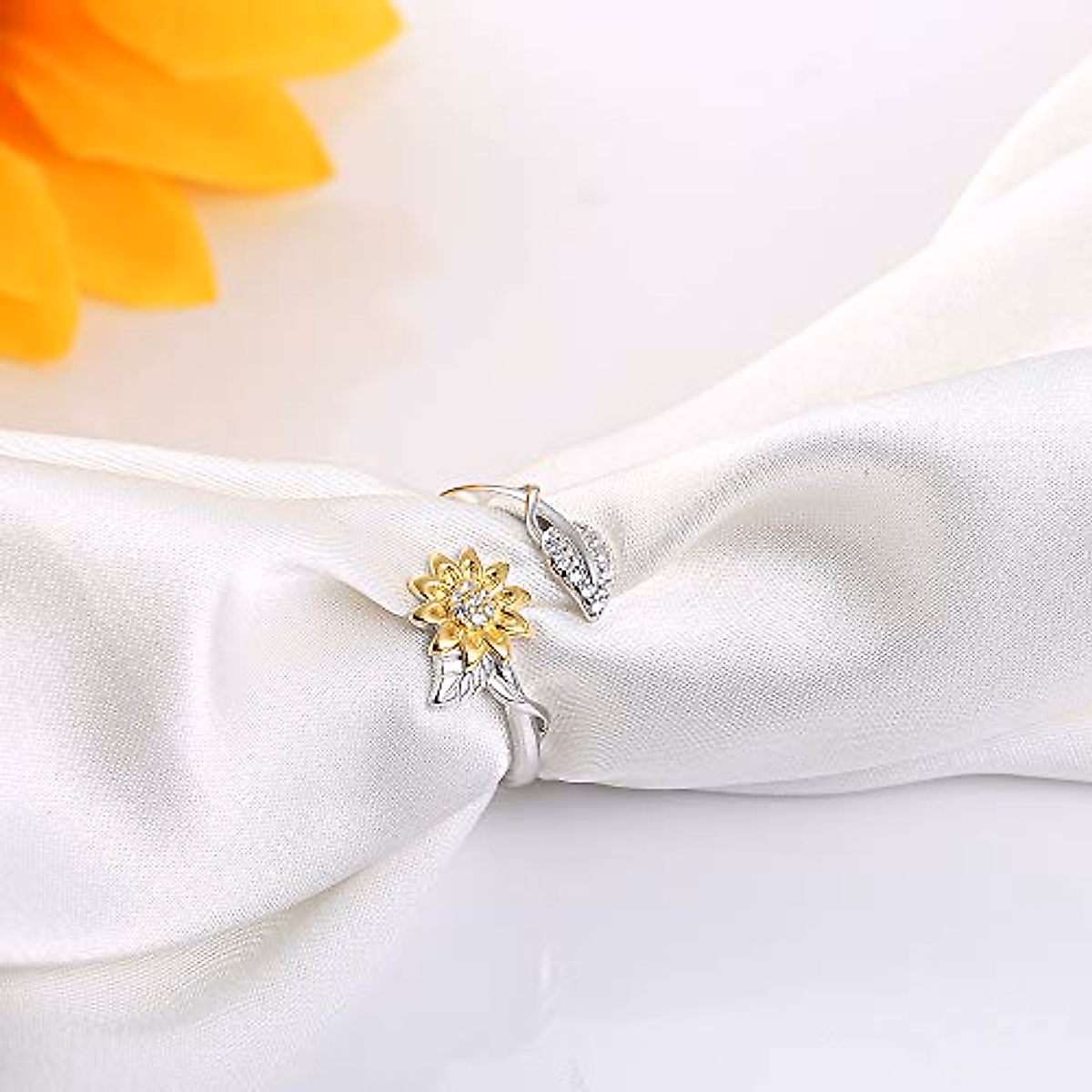 MILACOLATO Sunflower Ring Sterling Silver You are My Sunshine Ring 18K Gold Plated Adjustable Sunflower Band Rings for Women Valentine's Day Mother's Day Jewelry Gifts for Her, Size 7