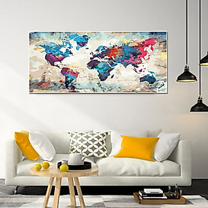 YALKIN Paint by Number Kits for Adults on Canvas, Large Oil Acrylic Painting Kit 15.8x35.5in World Map Easy DIY Paintwork for Beginners, without Frames