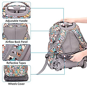 NEW TILAMI 16 Inches Rolling Backpack, Boys&Girls Wheeled Backpack School Travel Student Bag Kids Rolling Backpack, Cat