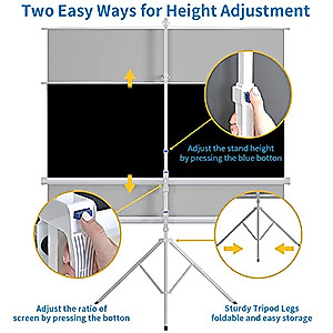 Projector Screen Portable Indoor Outdoor with Stand 4K Ultra HD Wide Viewing Angle 100 Inch 4:3 Wrinkle-Free Design Tripod Projection Screen Easy to Clean for Home Theater ,Office, School by CUETHOU