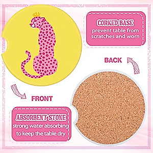 4 Pcs Preppy Car Coasters with Finger Notch Absorbent Ceramic Car Cup Holder Coasters Leopard Face Smile Cute Coasters Lip Lightning Bolt Car Drinks Coasters Auto Accessories for Women Men, 2.5 Inch