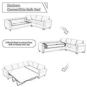 104'' Sleeper Sofa Bed Queen, L Shaped Sectional Sofa with Pull Out Couch Bed, Queen Size 6 Seater Sofa Bed with Memory Foam Mattress, Sectional Couches for Living Room Furniture Set, Beige