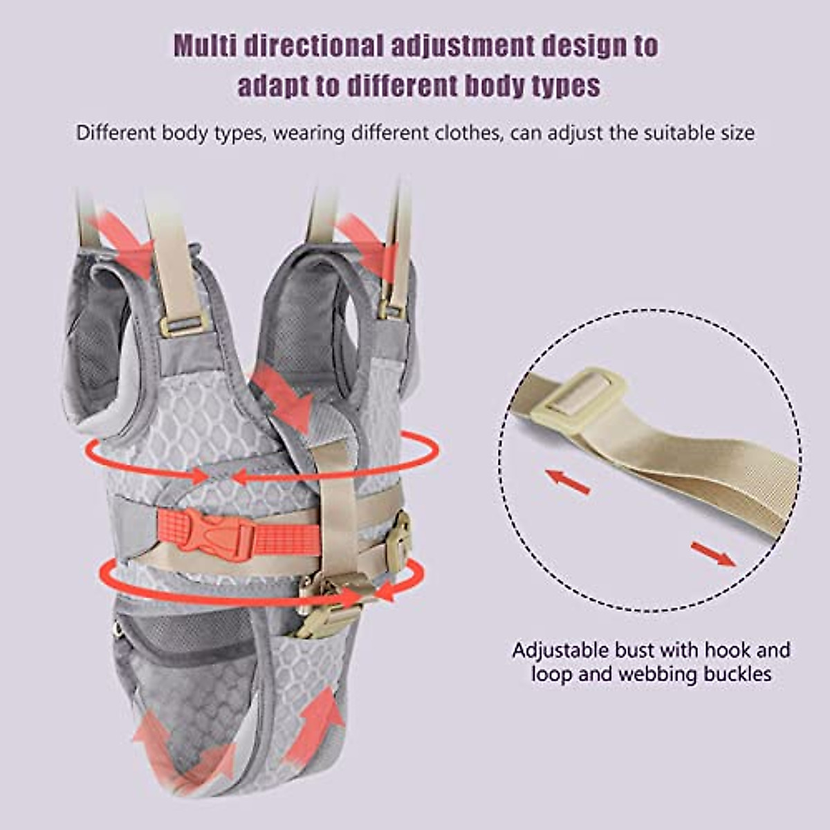 Baby Walking Harnesses, Handheld Kids Walk Helper Lightweight Adjustable Detachable Crotch Pad Handheld Toddler Walk Assistant Belt for 8‑24M Webbing, Mesh Material(Monsoon Grey-Profile Mesh)